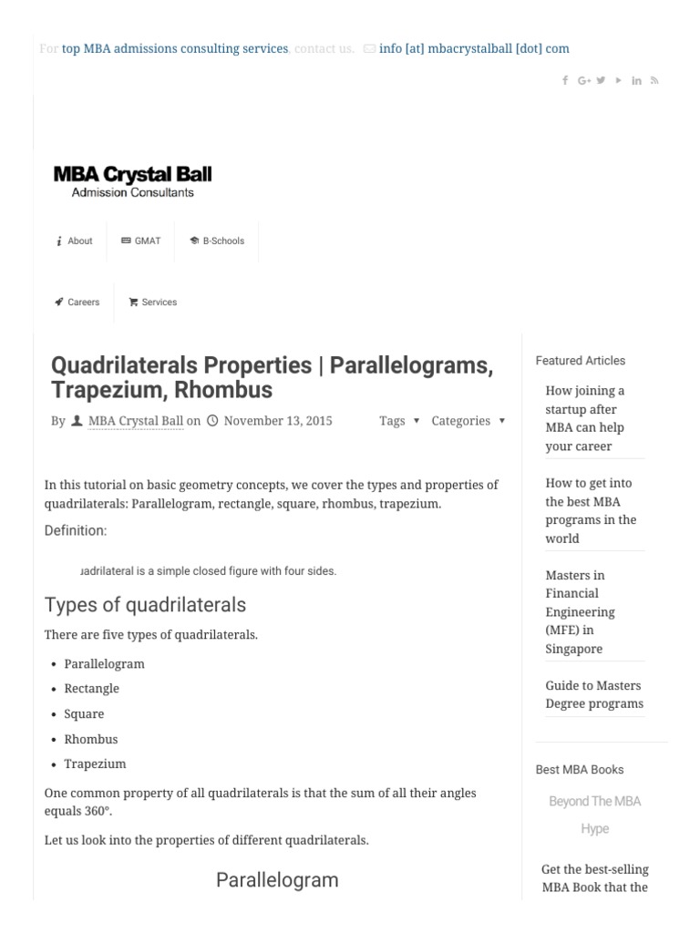 Quadrilaterals Properties - Parallelograms, Trapezium, Rhombus - MBA ...