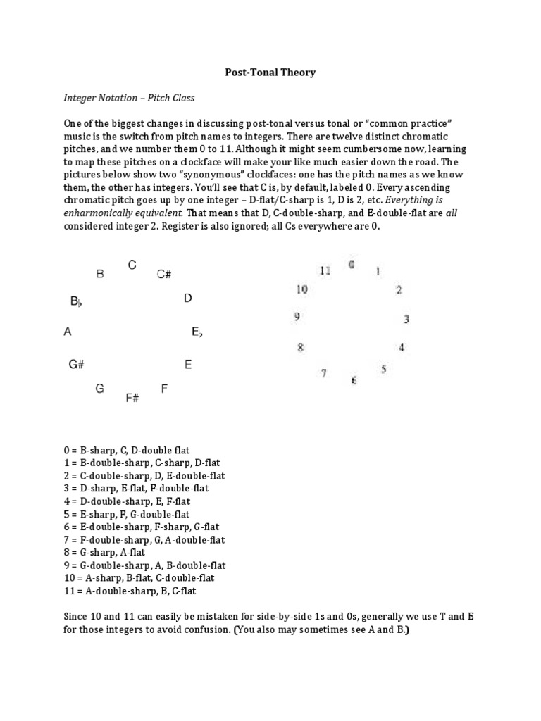 Integer Notation - Pitch Class: Post - Tonal Theory | PDF | Interval ...