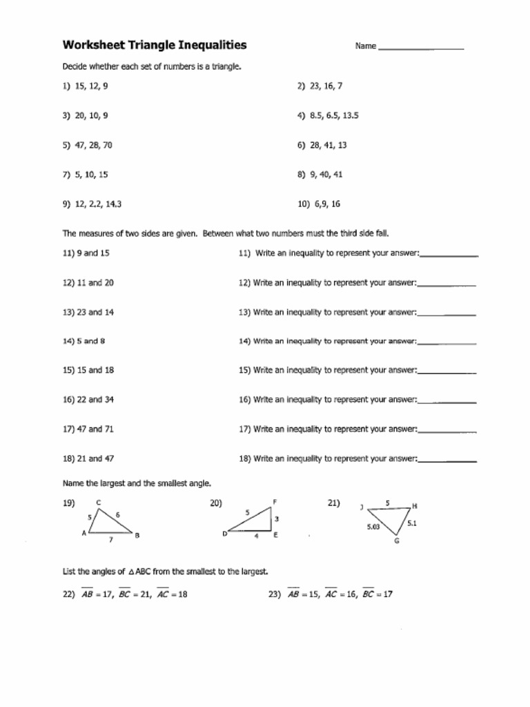 Triangle Inequality Worksheet PDF | PDF