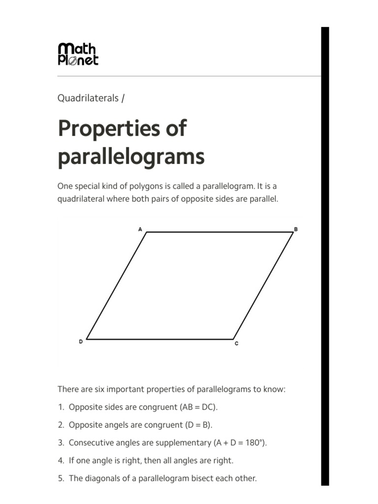 Properties Of Parallelogram