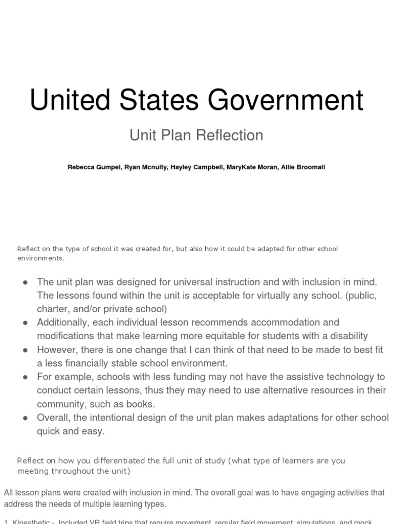 Inclusive US Government Unit Plan Review | PDF | Inclusion (Education ...