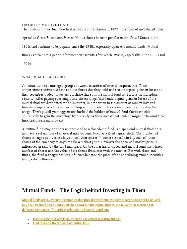 Nive Mutual Fund Project | PDF