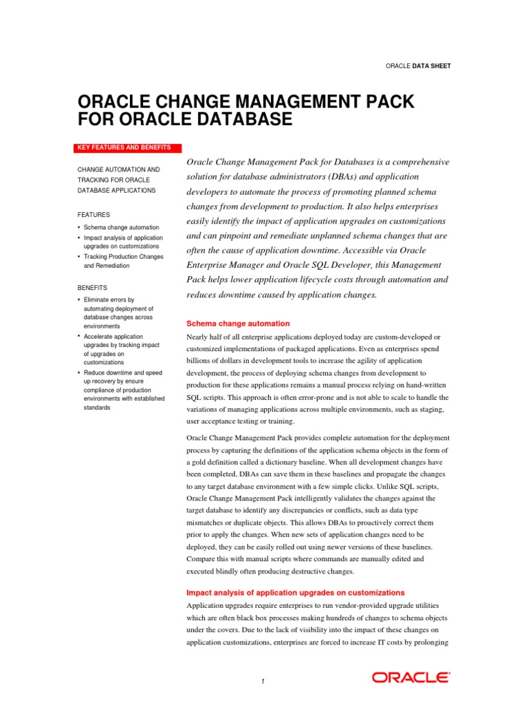 Change Management Pack 11g Datasheet | PDF | Oracle Database | Database ...
