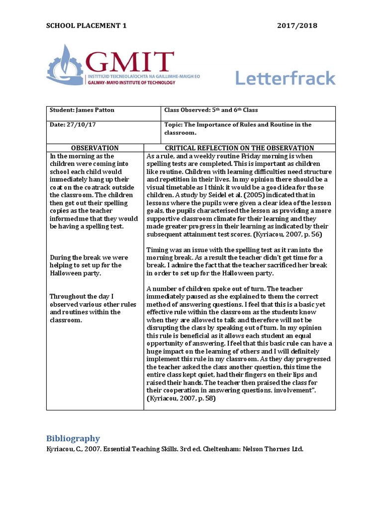 Reflection 2 Importance of Rules and Routine in The Classroom | PDF ...