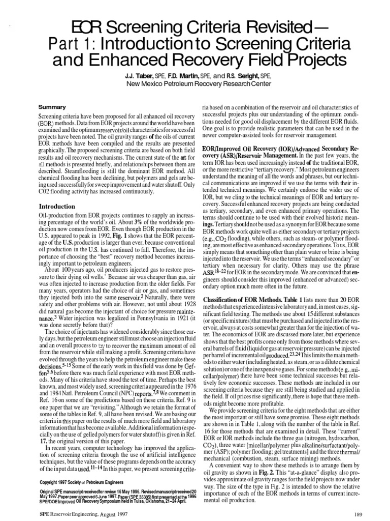 15 Taber.1997 EOR - Screening.criteria - Revisited Part.1 | PDF ...