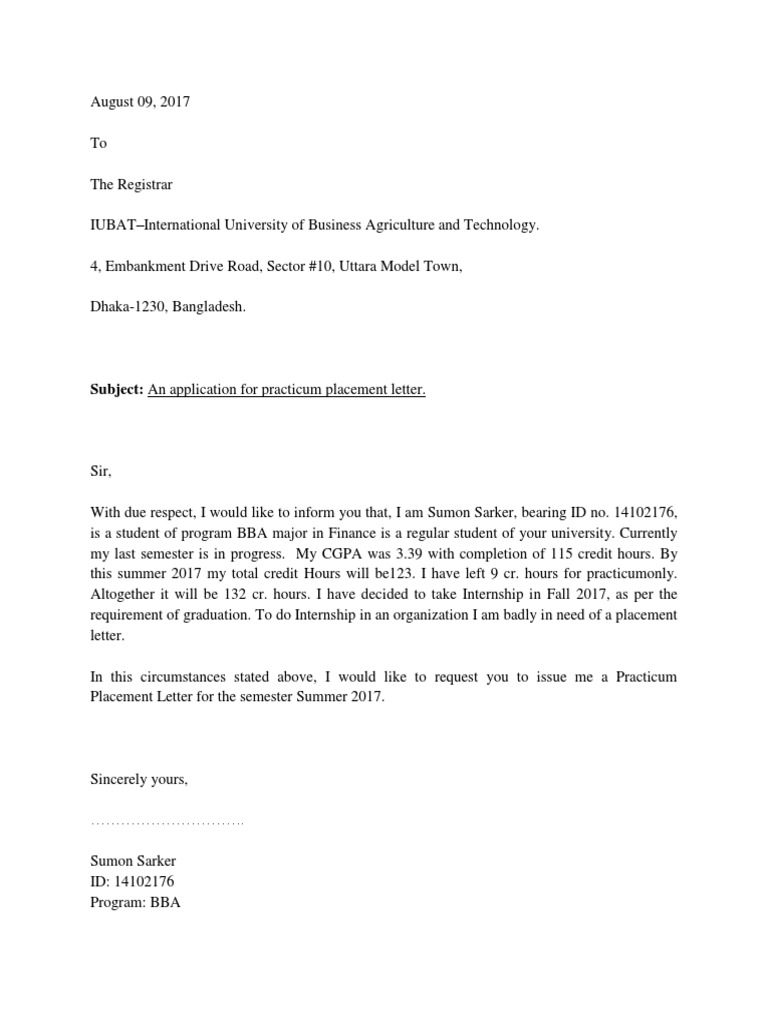 Practicum Placement Letter Request | PDF
