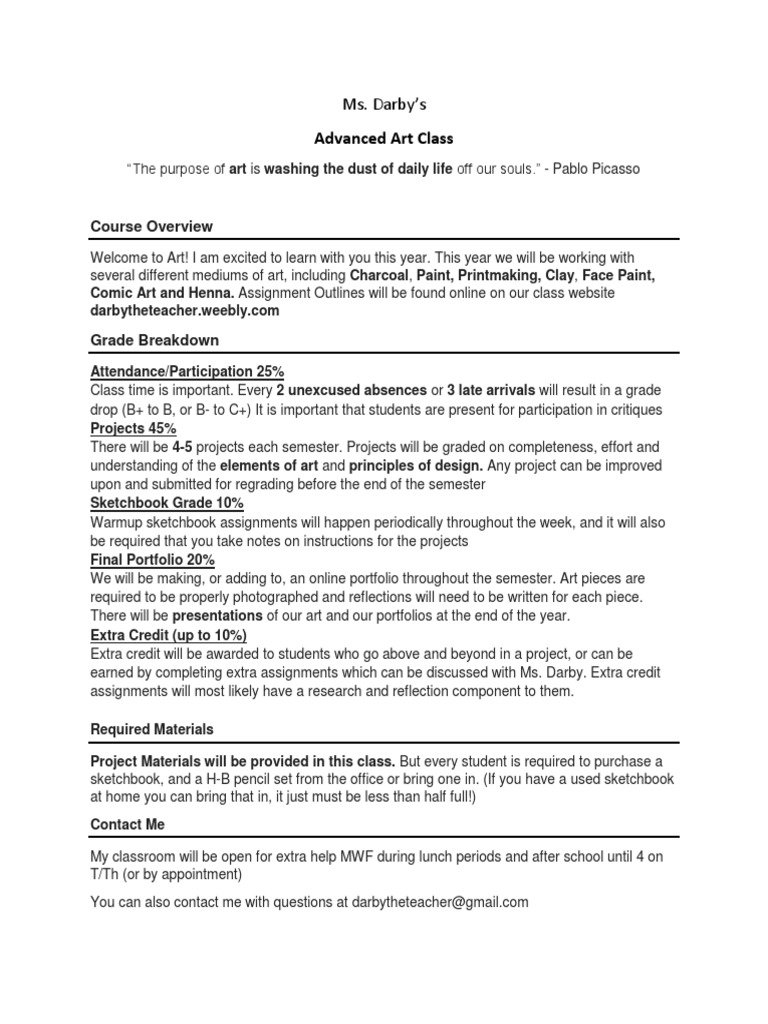 Advanced Art Class Overview and Guidelines | PDF | Learning | Cognition