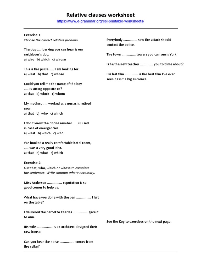 Relative Clauses Worksheet | PDF