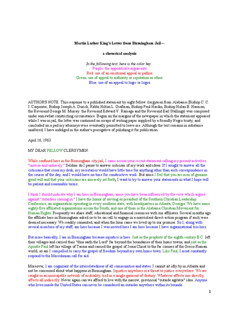 A Rhetorical Analysis of Martin Luther King Jr.'s 'Letter from ...