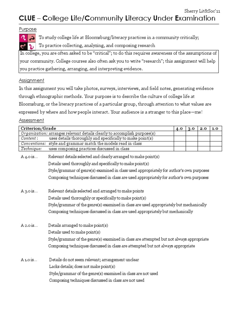 CLUE - College Life/Community Literacy Under Examination: Criterion ...