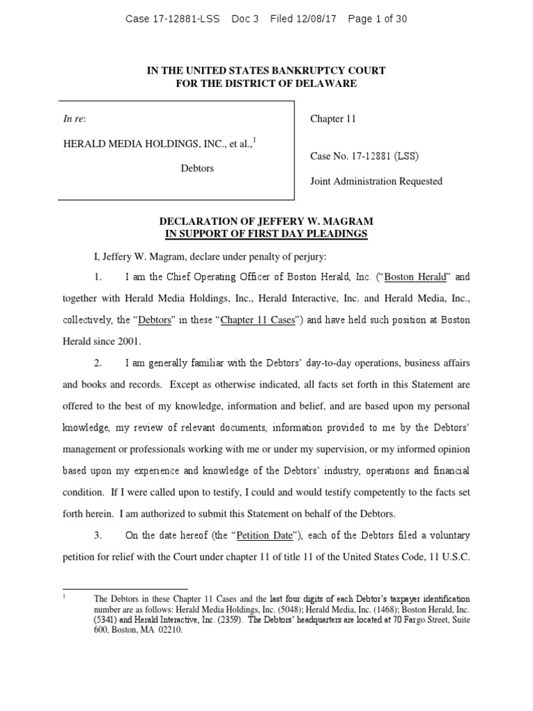 Bankruptcy Declaration | PDF | Payroll Tax | Chapter 11