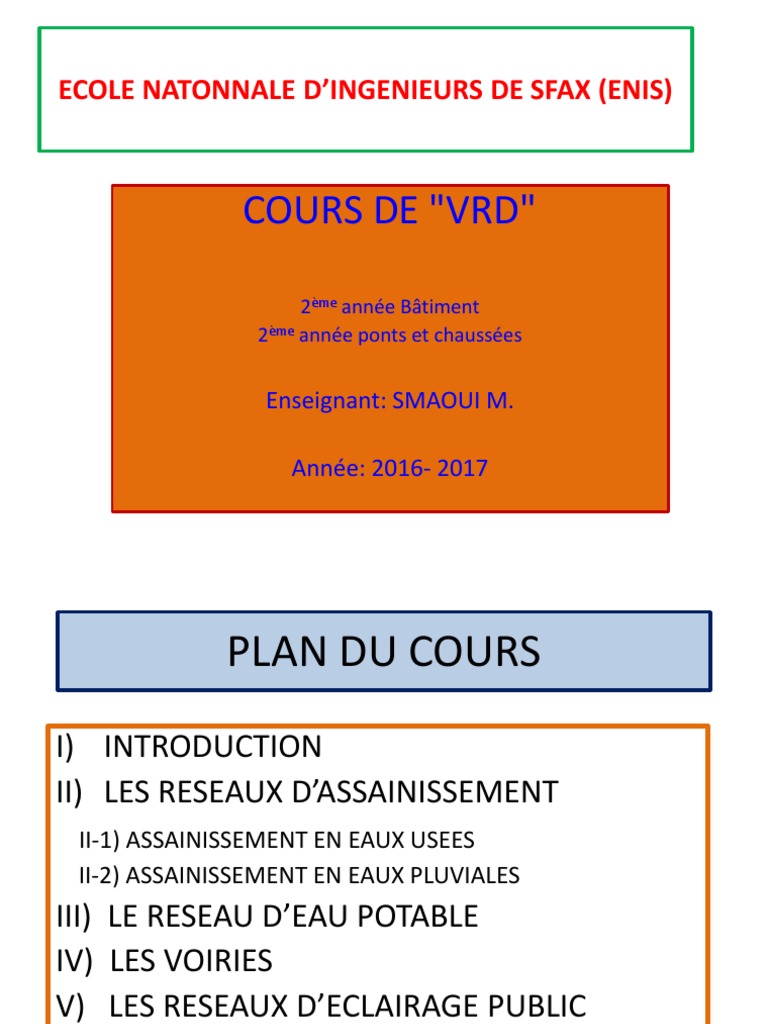 Cours VRD | PDF | Assainissement | Épuration des eaux