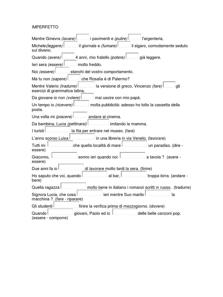 Imperfetto esercizi
