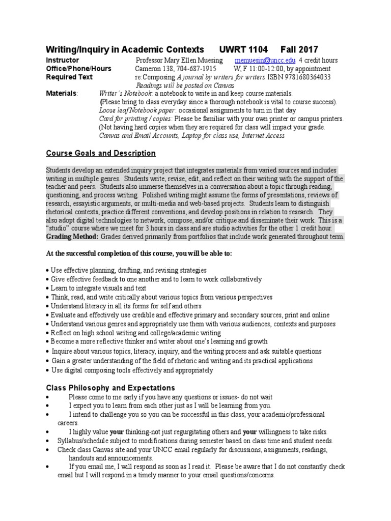 1104 Syllabus Fall 2017 | PDF | Rhetoric | Genre