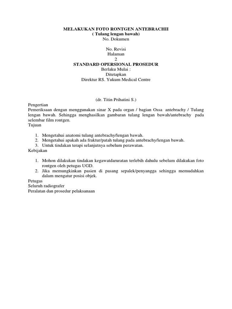 Rontgen Antebrachii: SOP Lengkap | PDF