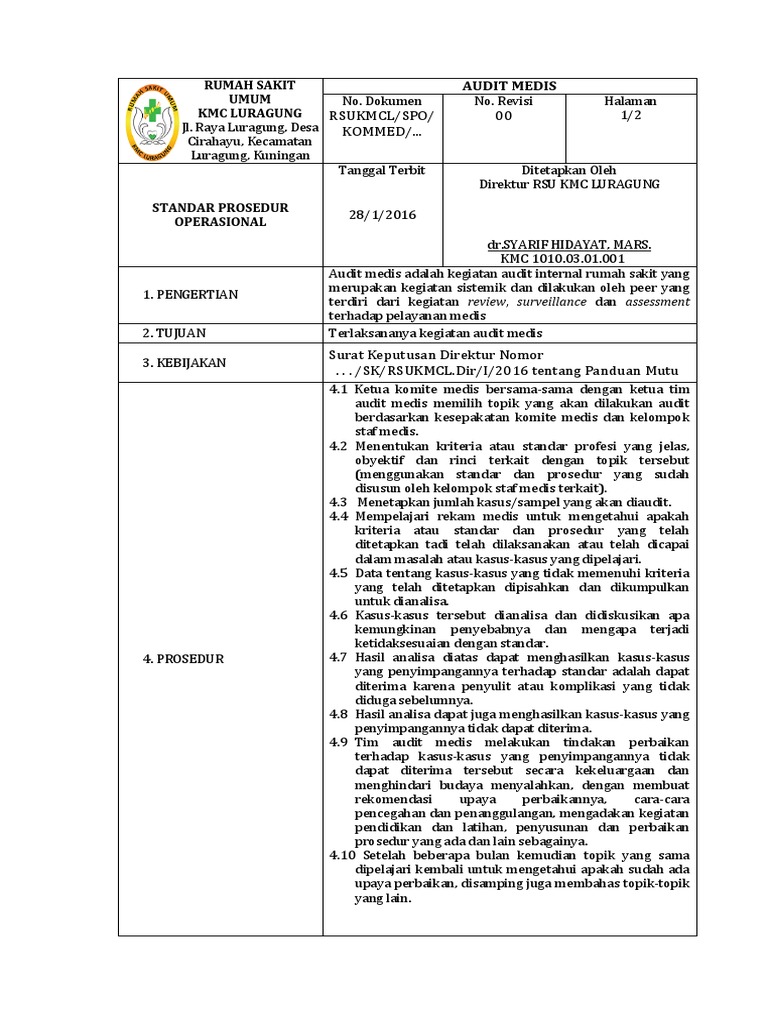 Prosedur Audit Medis RSU KMC Luragung | PDF | Pengembangan Diri | Sains ...