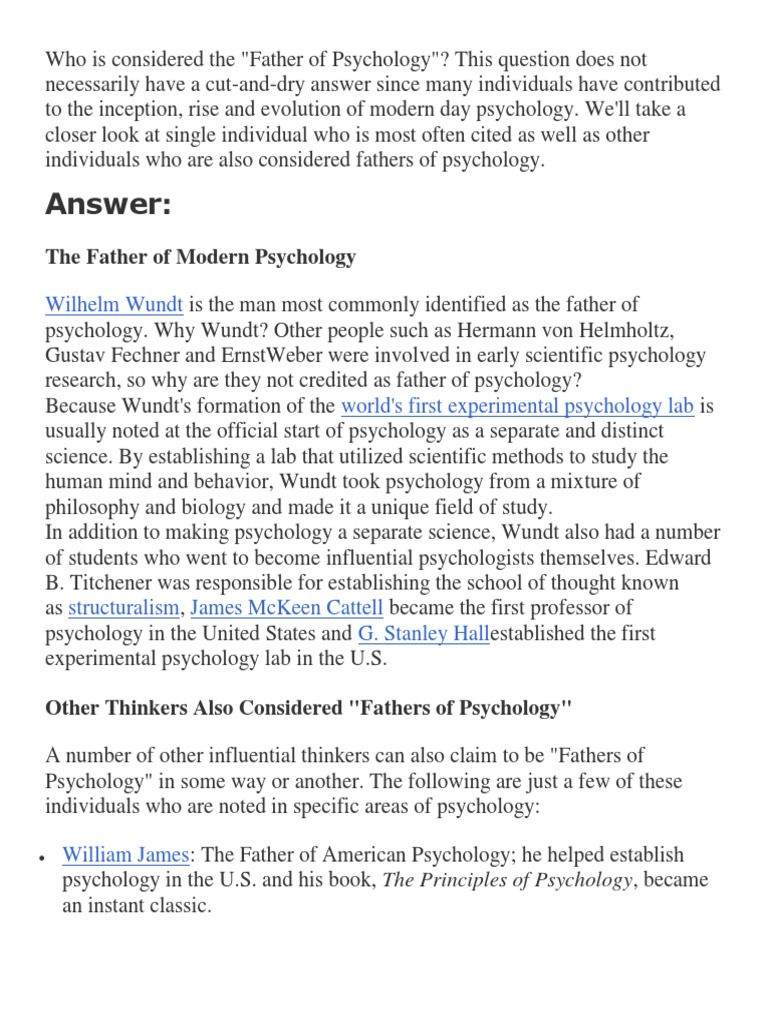 Answer:: The Father of Modern Psychology | PDF | Psychology | Behavioural Sciences
