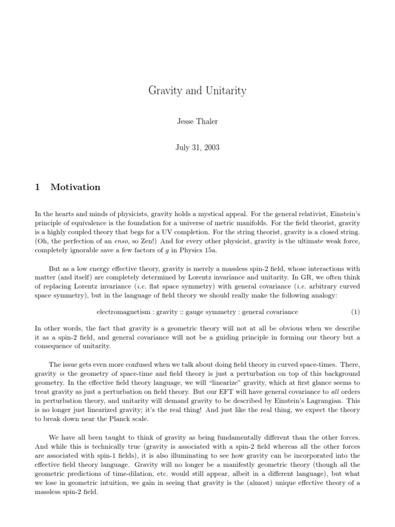 Gravity's Role in Unitarity Explained | PDF | Gauge Theory | Field ...