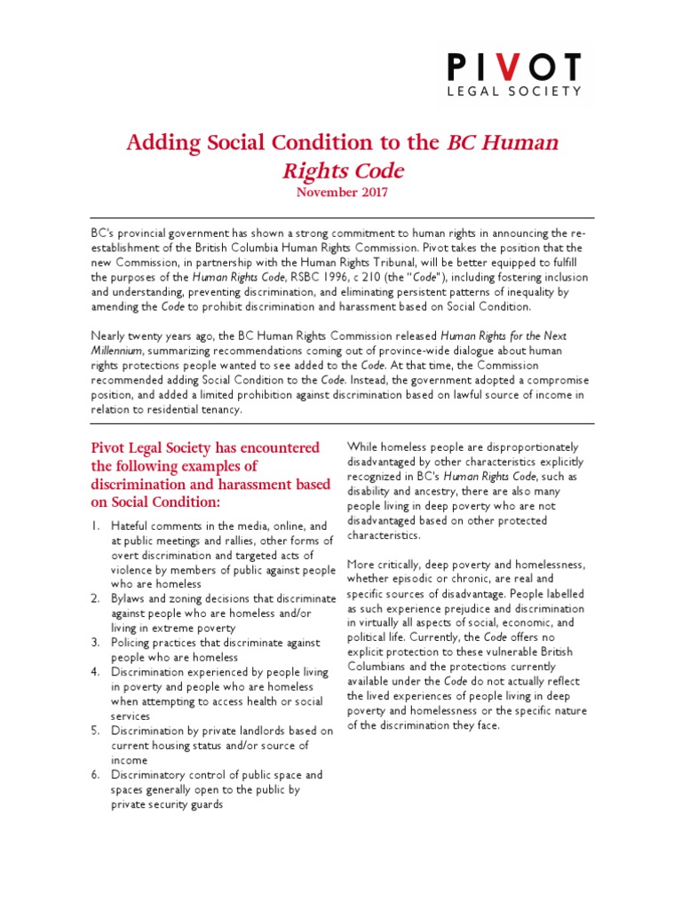 Social Condition and The BC Human Rights Code | PDF | Discrimination ...