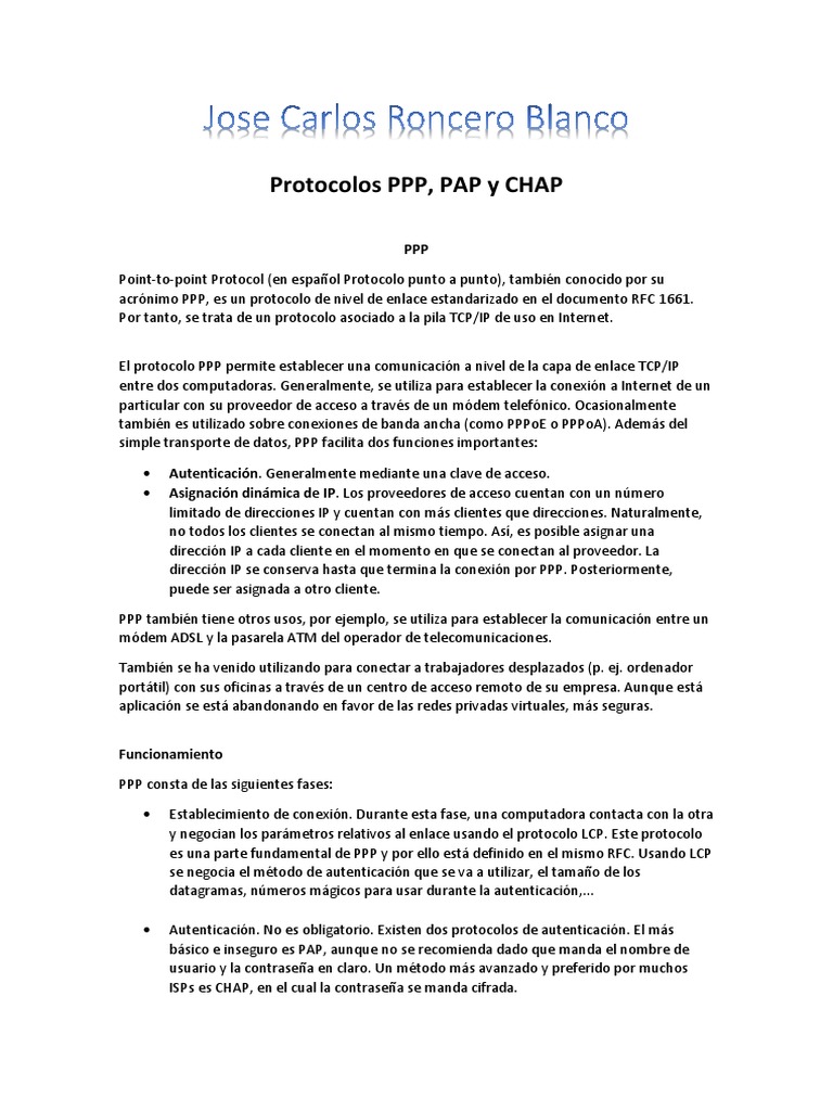 Configuración y autenticación de conexiones PPP utilizando los protocolos PAP y CHAP | PDF ...