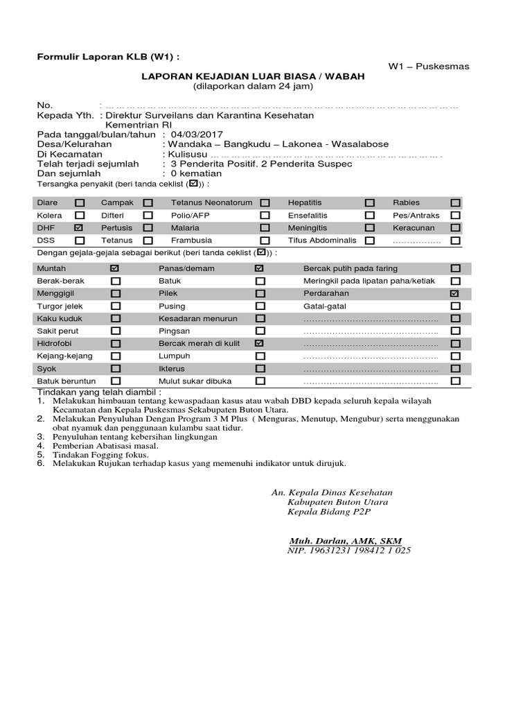 Formulir Laporan KLB (W1) | PDF