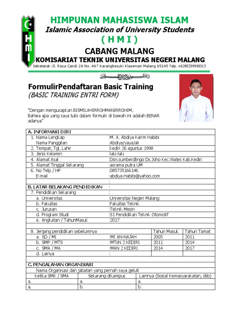 Formulir Pendaftaran Basic Training 2017 | PDF