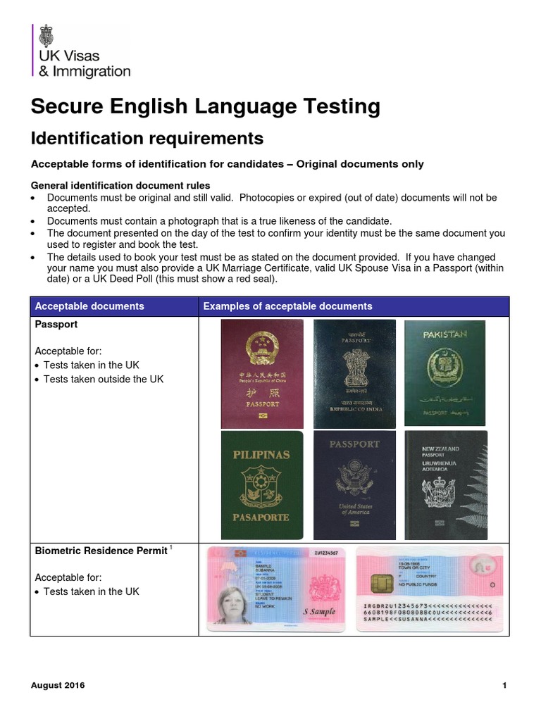 Identification Requirements For Candidates | PDF | Identity Document ...
