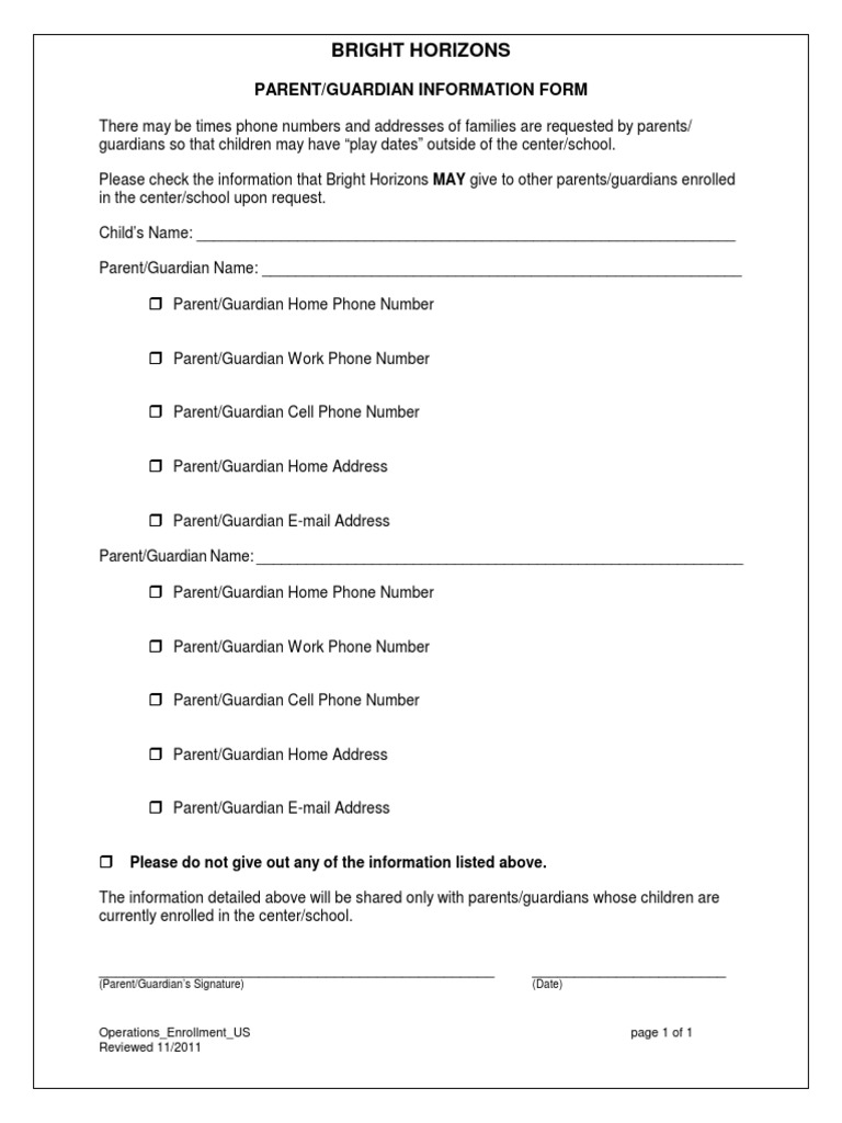 Parent Guardian Information Form - US | PDF