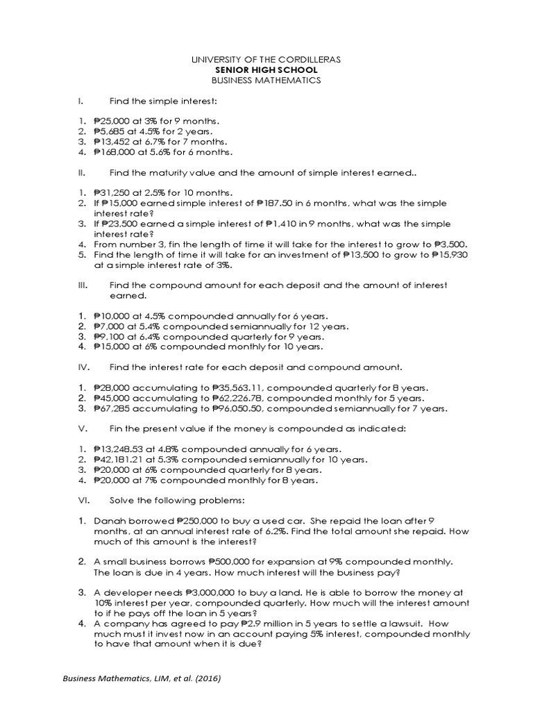 Solving Problems Involving Simple and Compound Interest Rates for ...