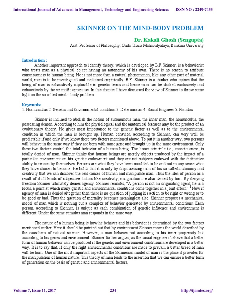 Skinner On The Mind-Body Problem | PDF | Determinism | Behaviorism