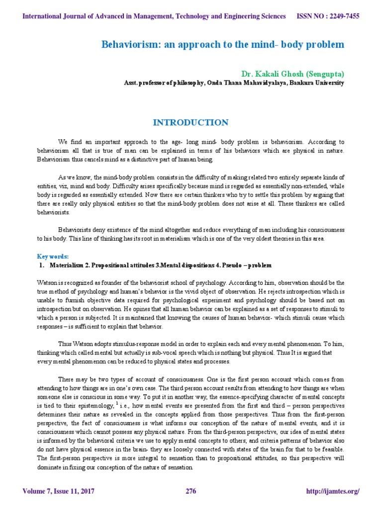 Behaviorism: An Approach To The Mind - Body Problem | PDF | Behaviorism ...