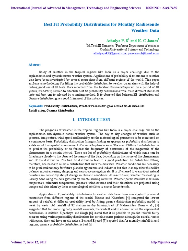 Best Fit Probability Distributions For Monthly Radiosonde Weather Data ...