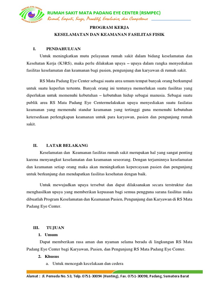 Program Keselamatan RS Mata Padang Eye Center | PDF