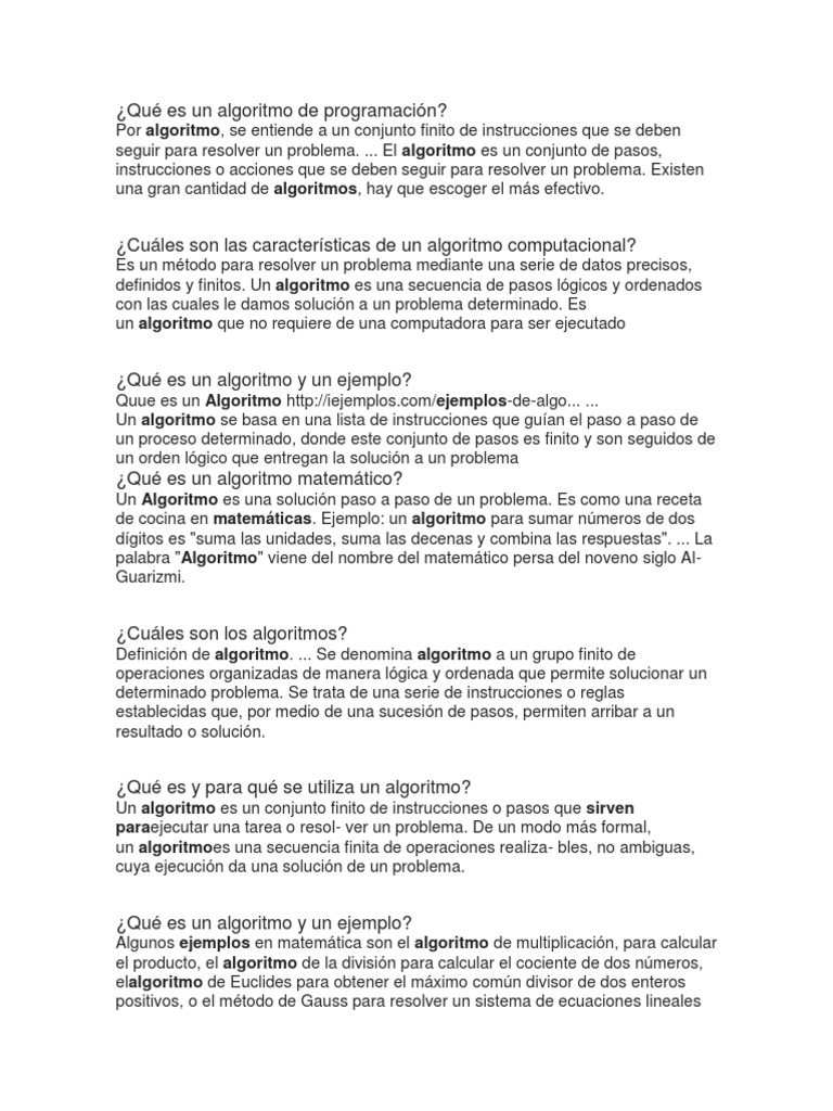 Qué Es Un Algoritmo de Programación | PDF | Algoritmos | Lenguaje de ...
