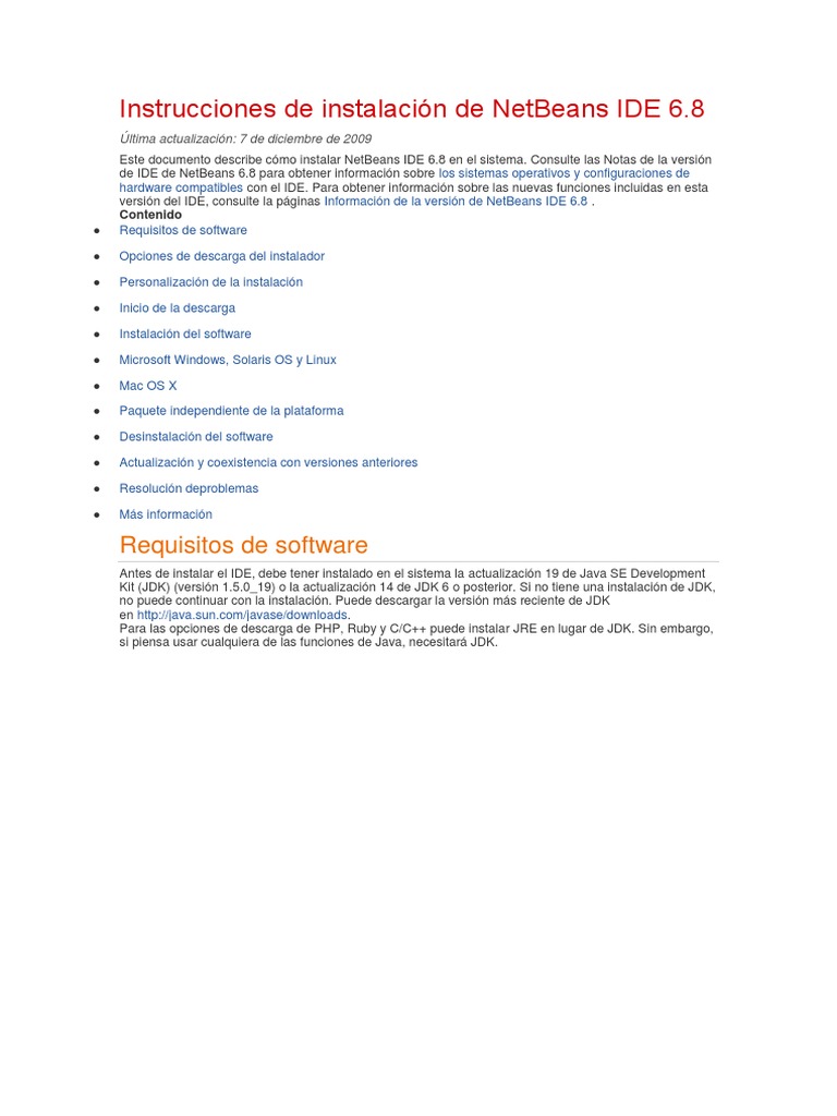 Instrucciones de Instalación de NetBeans IDE 6 | PDF