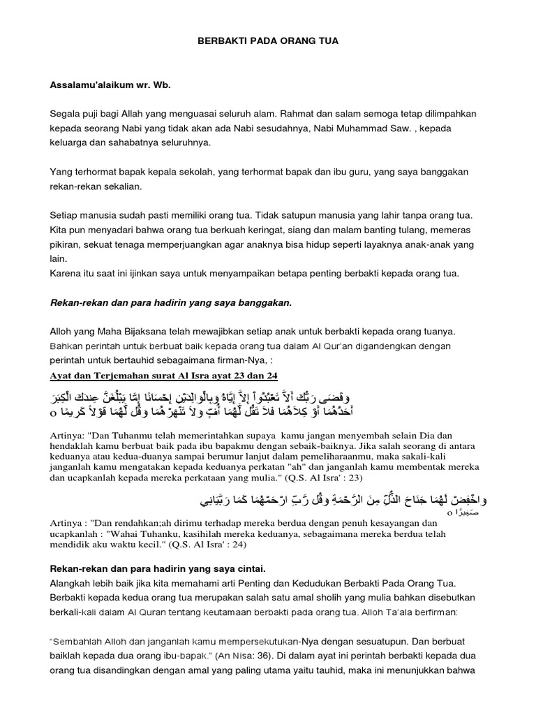 Naskah Pidato Tentang Berbakti Pada Orang Tua | PDF