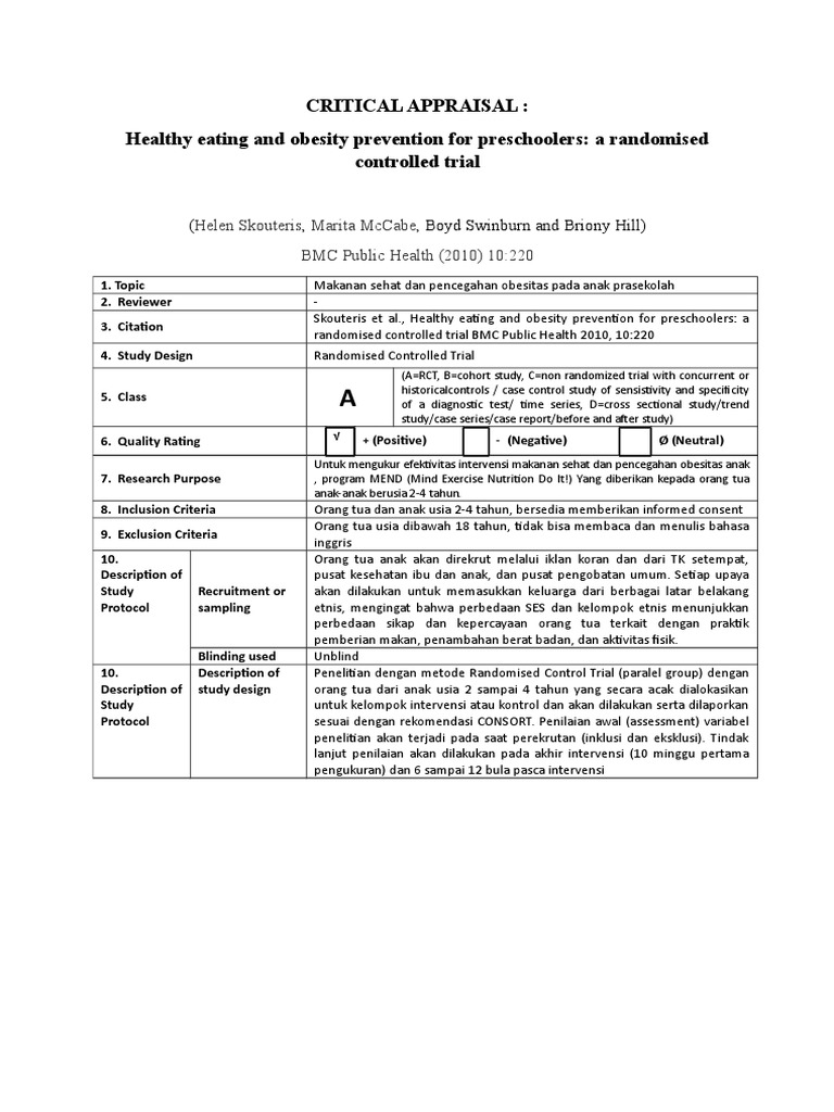 Critical Appraisal 1 | PDF