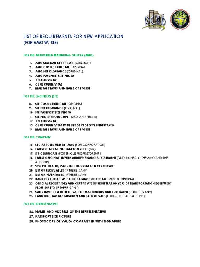 List of Requirements For Amo With Ste | PDF