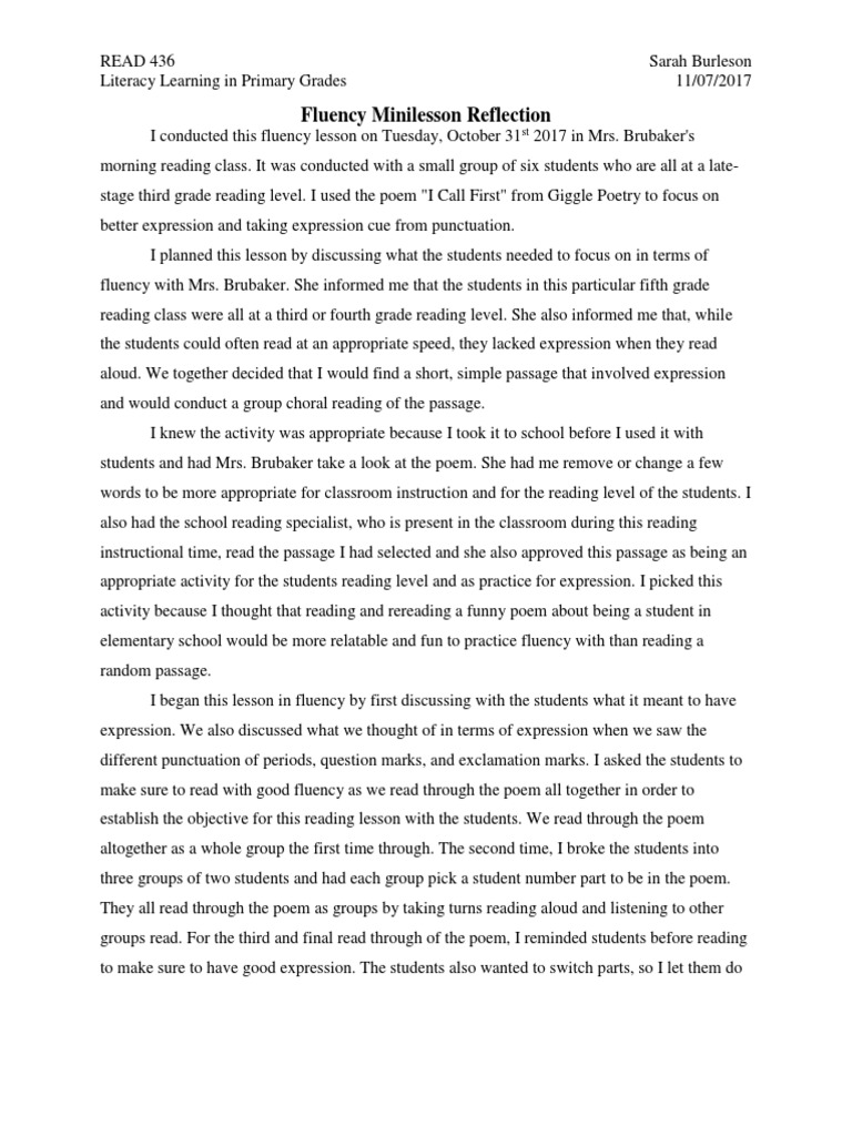 Fluency Minilesson | PDF | Reading (Process) | Literacy