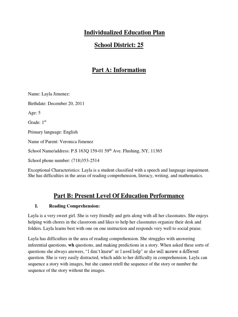 Individualized Education Plan | PDF | Reading Comprehension | Letter Case