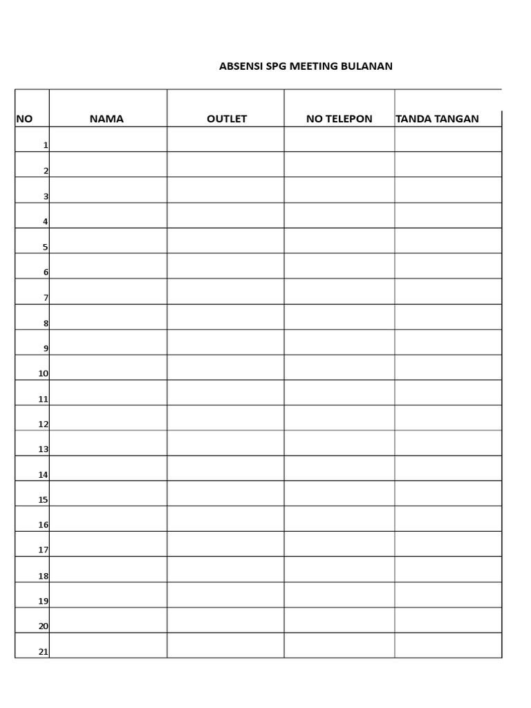 Absensi SPG Meeting Bulanan | PDF