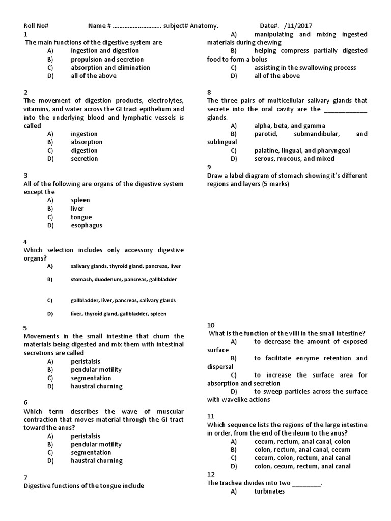 Mcqs Anatomy | PDF | Human Digestive System | Digestion Mcqs Anatomy | PDF | Human Digestive System | Digestion