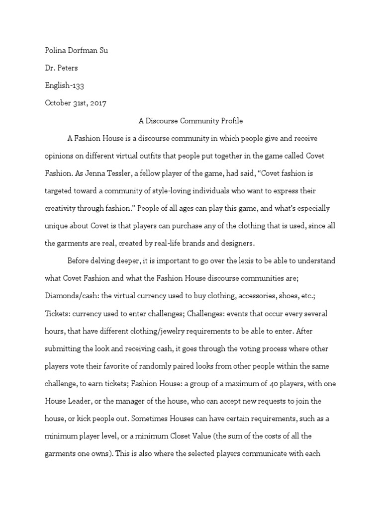 Discourse Community Profile Final Draft 1 | PDF | Fashion | Fashion Design