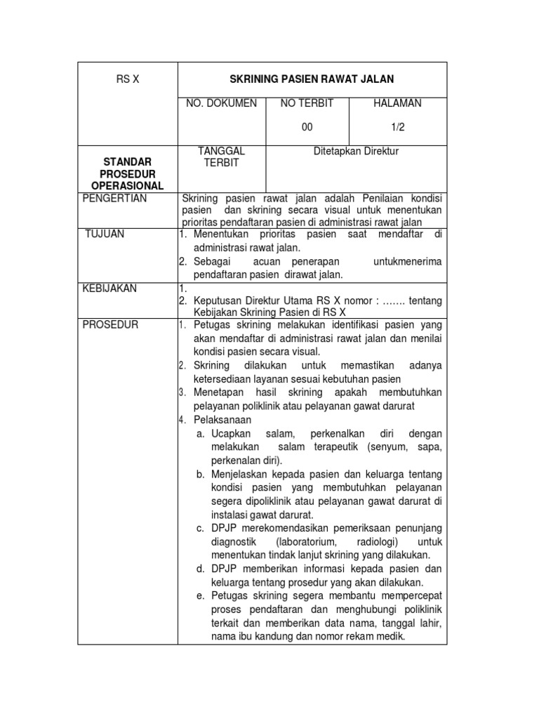 Skrining Pasien Rawat Jalan RS X | PDF | Kesehatan Holistik | Sains ...