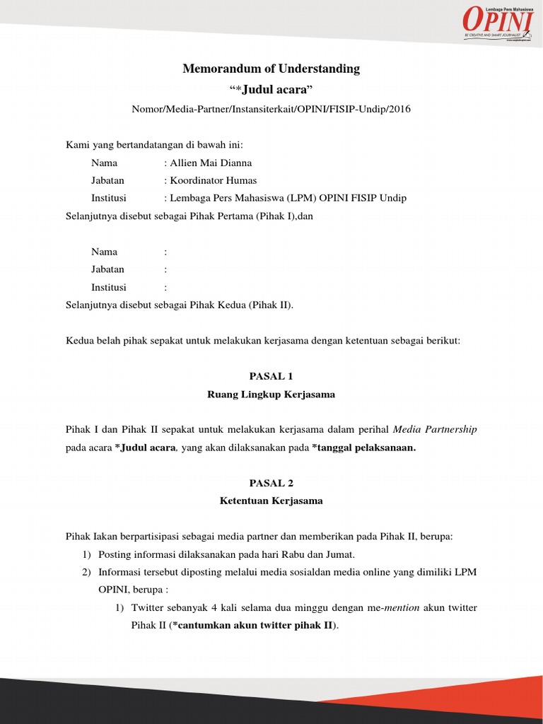 MoU Media Partner LPM - 2017 | PDF