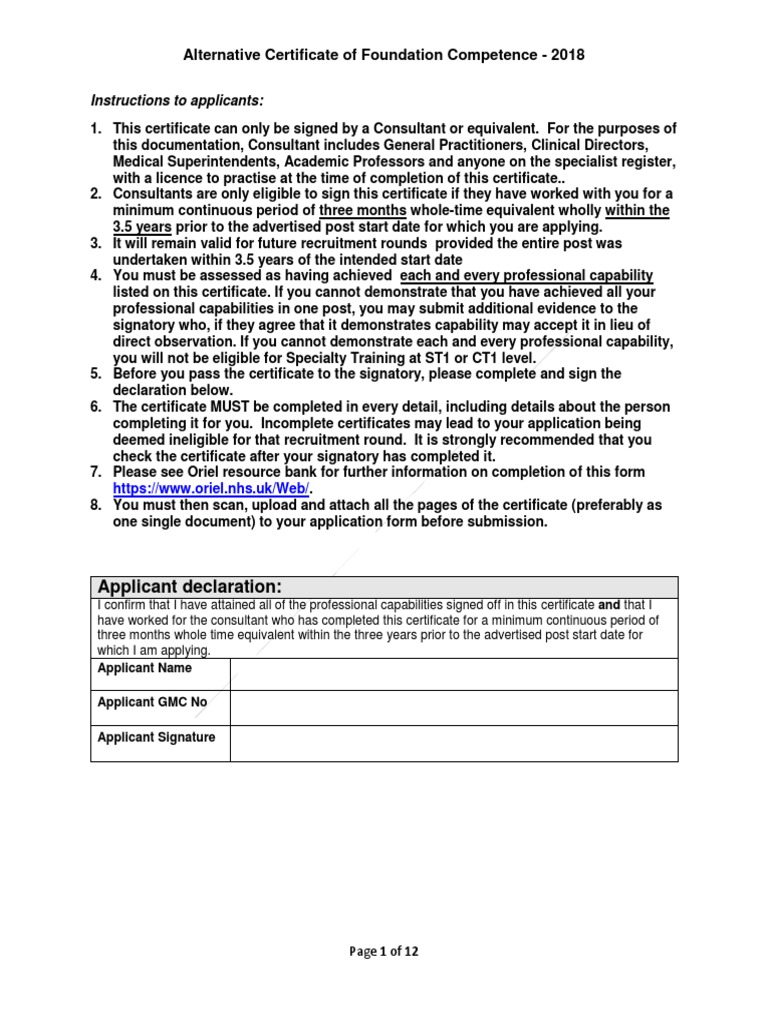 Alternative Certificate of Foundation Competence - 2018 | PDF ...
