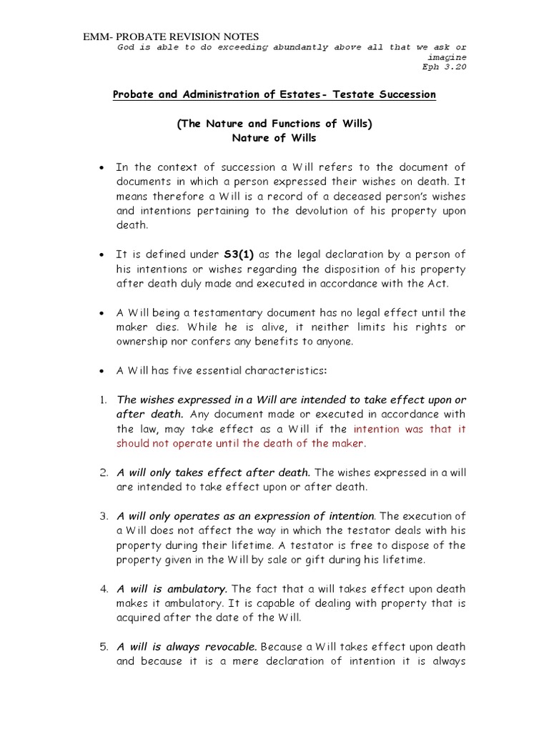 Probate Revision Notes | Will And Testament | Concurrent Estate