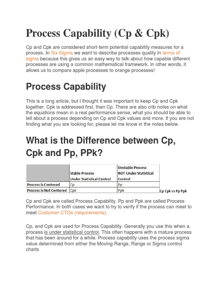 Process Capability | PDF | Standard Deviation | Analysis