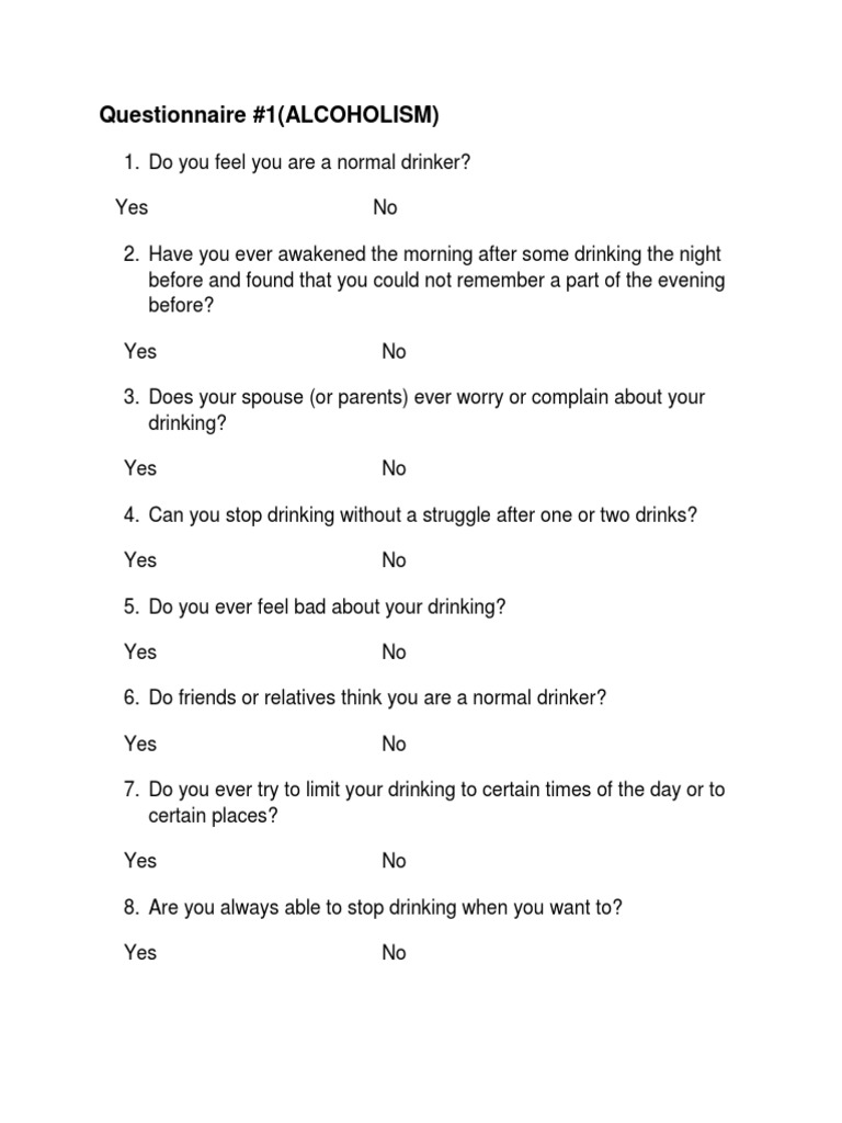 Questionnaire | PDF | Alcoholism | Psychiatry