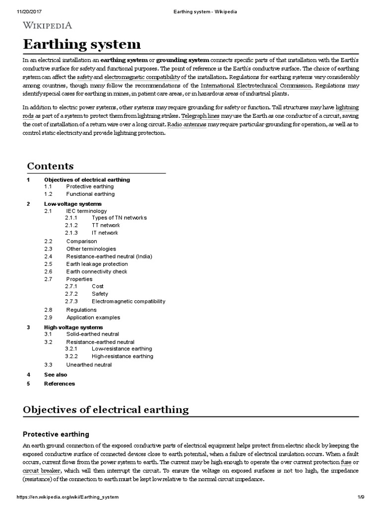 Earthing System - Wikipedia PDF | PDF | Engineering | Force